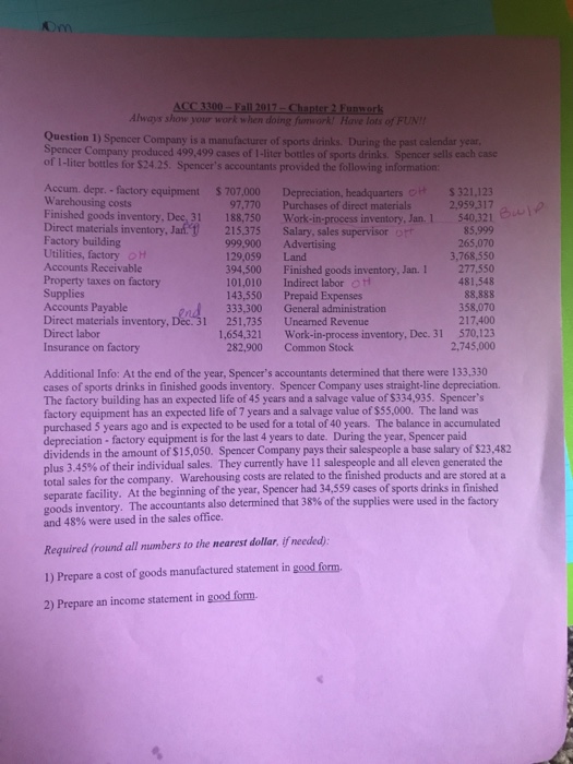 Solved ACC 3300-Fall 2017-Chapter 2 Funwork Always show your | Chegg.com