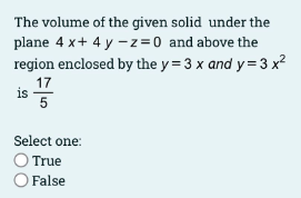 Solved The volume of the given solid under the plane | Chegg.com
