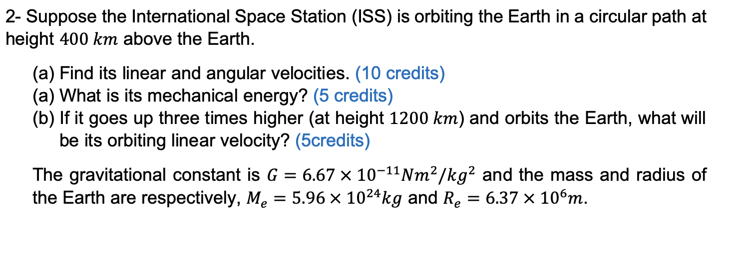 Solved 2- Suppose the International Space Station (ISS) is | Chegg.com