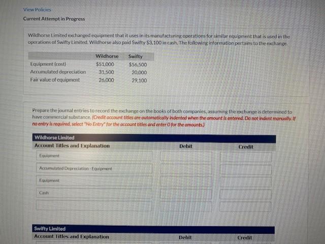 Solved View Policies Current Attempt in Progress Wildhorse | Chegg.com