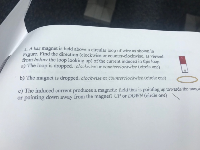 Solved A bar magnet is held above a circular loop of wire as | Chegg.com