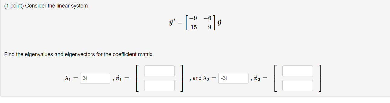 Solved (1 point) Consider the linear system -6 y' y. 15 Find | Chegg.com