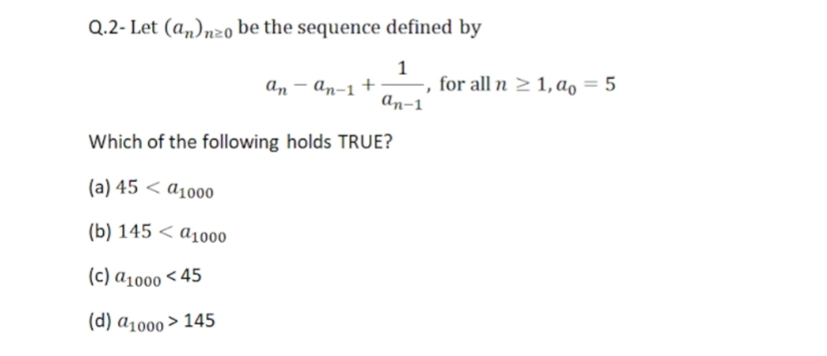 Solved Q.2- ﻿Let (an)n≥0 ﻿be the sequence defined | Chegg.com