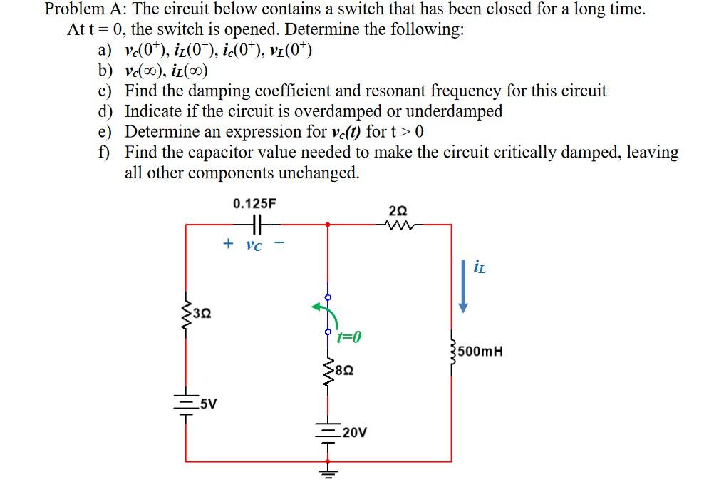 Solved Problem A: The circuit below contains a switch that | Chegg.com