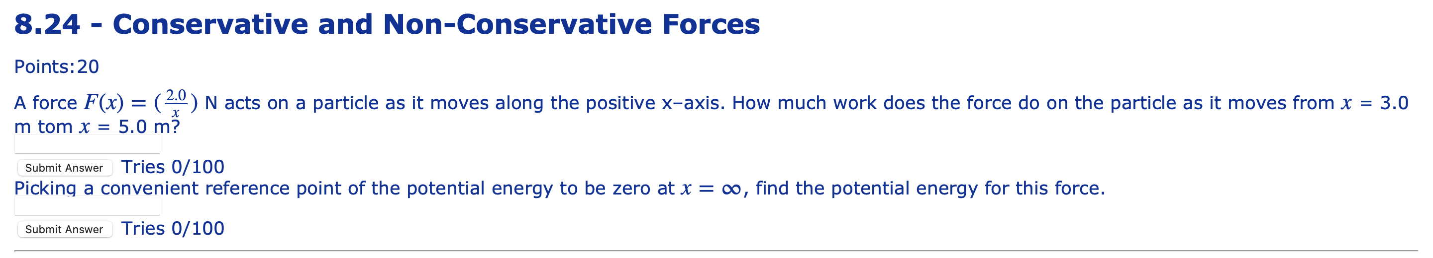 Solved 8.24 - Conservative and Non-Conservative Forces | Chegg.com