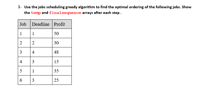 Solved 1. Use the jobs scheduling greedy algorithm to find | Chegg.com