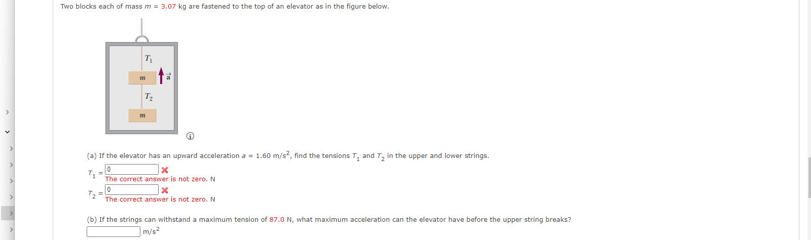 Solved Two blocks each of mass m = 3.07 kg are fastened to | Chegg.com