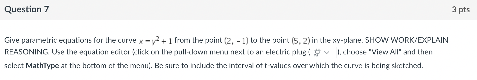 Solved Question 7 3 pts Give parametric equations for the | Chegg.com
