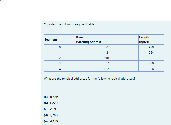 Solved Consider the following segment table: Segment Base | Chegg.com