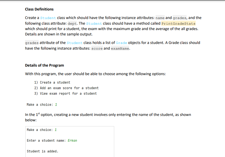 Solved Class Definitions Create a Student class which should | Chegg.com