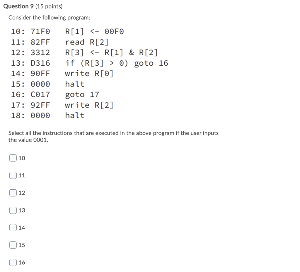 Solved Question 9 (15 points) Consider the following | Chegg.com