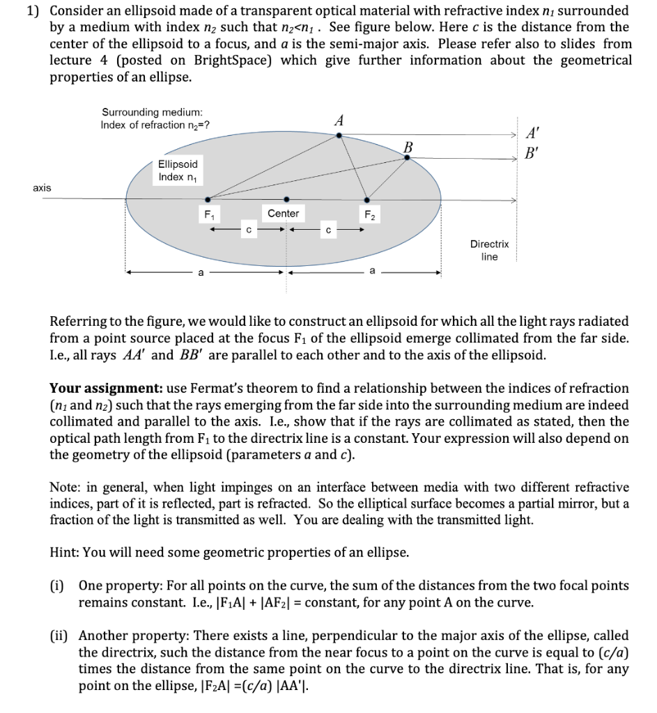Solved 1) Consider an ellipsoid made of a transparent | Chegg.com
