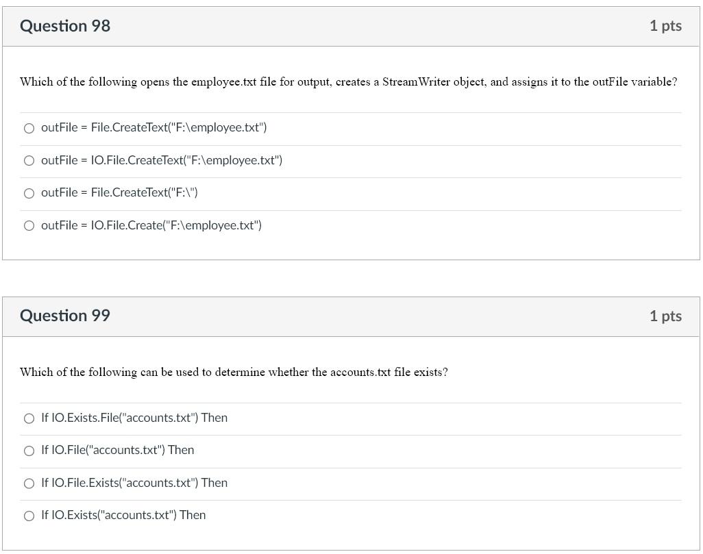 Solved Which of the following opens the employee.txt file | Chegg.com
