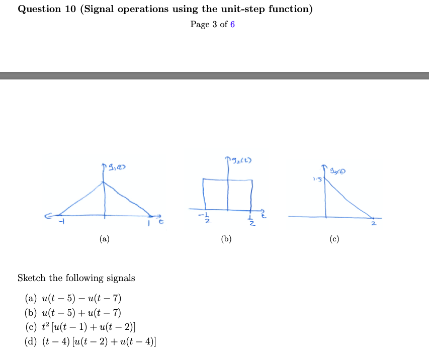Solved Question 10 (Signal operations using the unit-step | Chegg.com