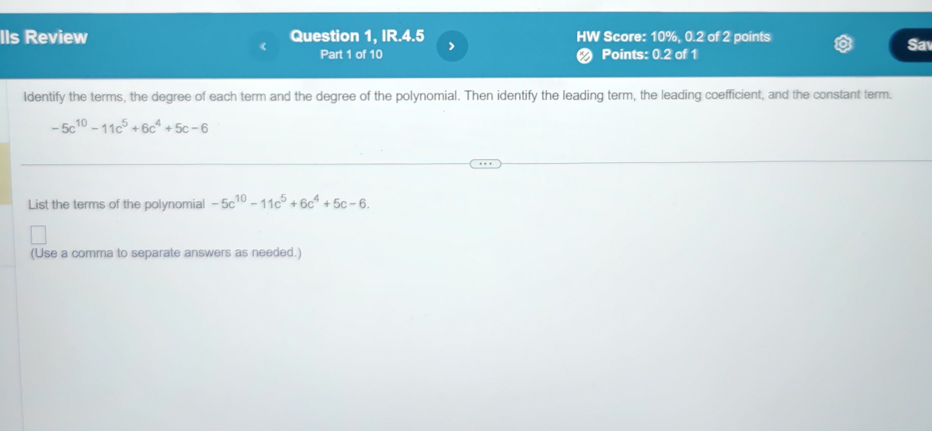 Solved Identify the terms, the degree of each term and the | Chegg.com