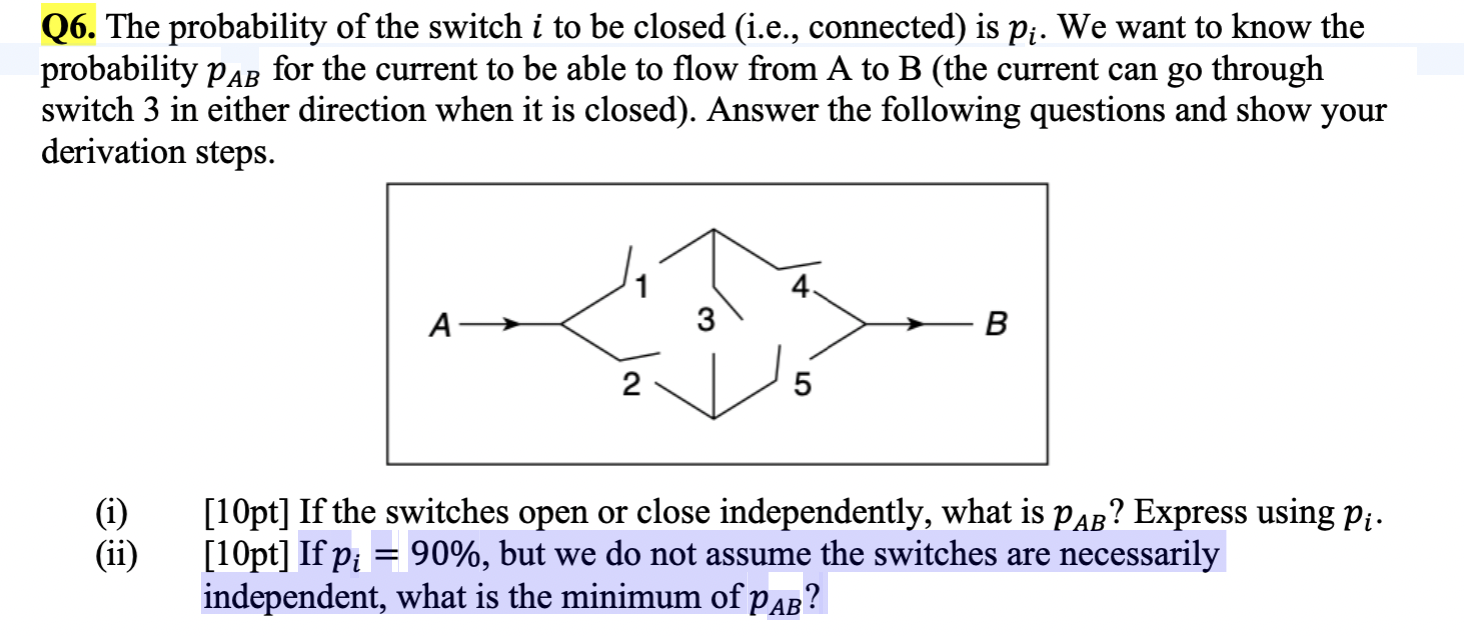 Solved Q6. The probability of the switch i to be closed | Chegg.com