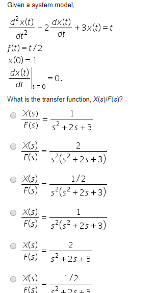 Solved Given a system model, dxdxt) +3x(t)-t dt dt f(t)-t/2 | Chegg.com