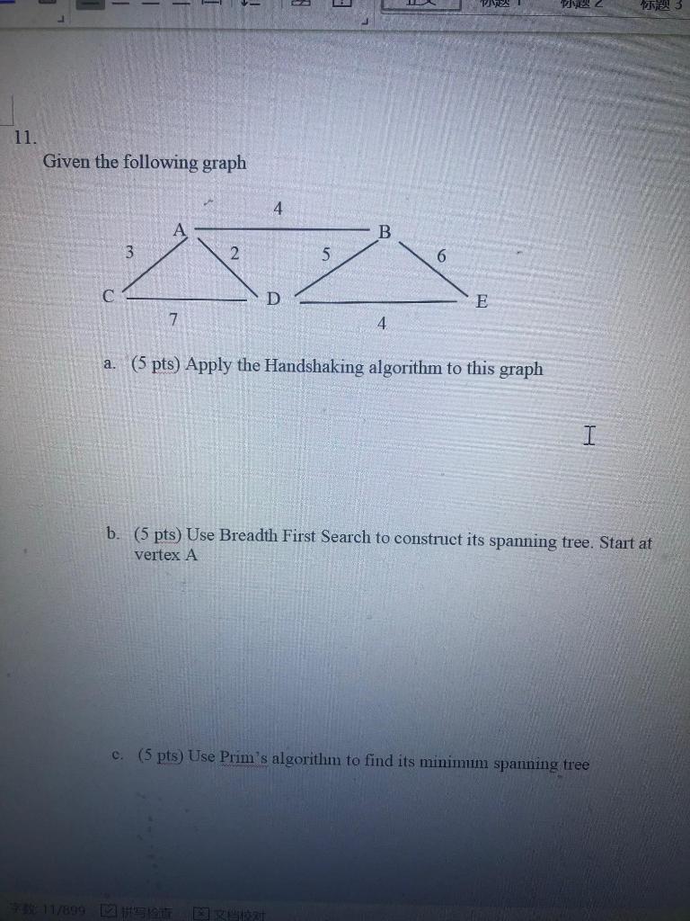 Solved PUNE 你 11. Given the following graph 4 B 3 2 و در 5 6 | Chegg.com