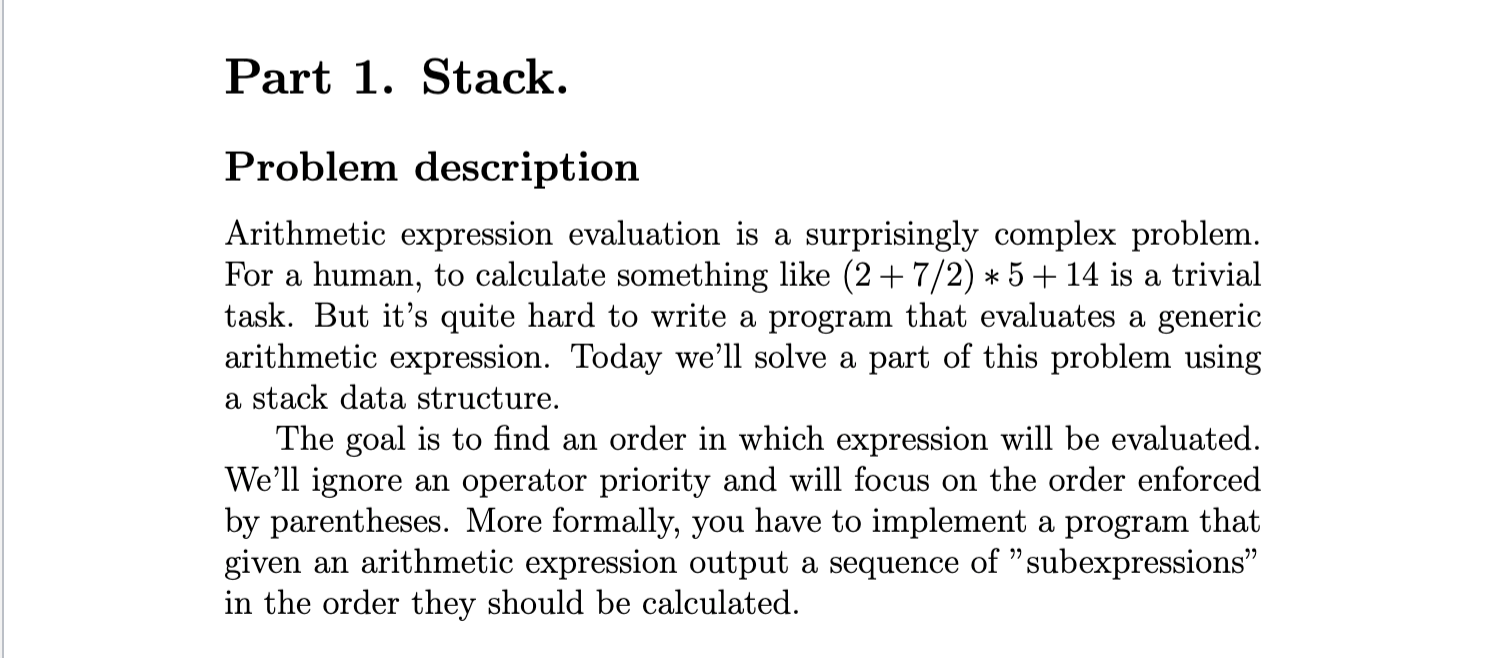 Part 1. Stack. Problem description Arithmetic | Chegg.com