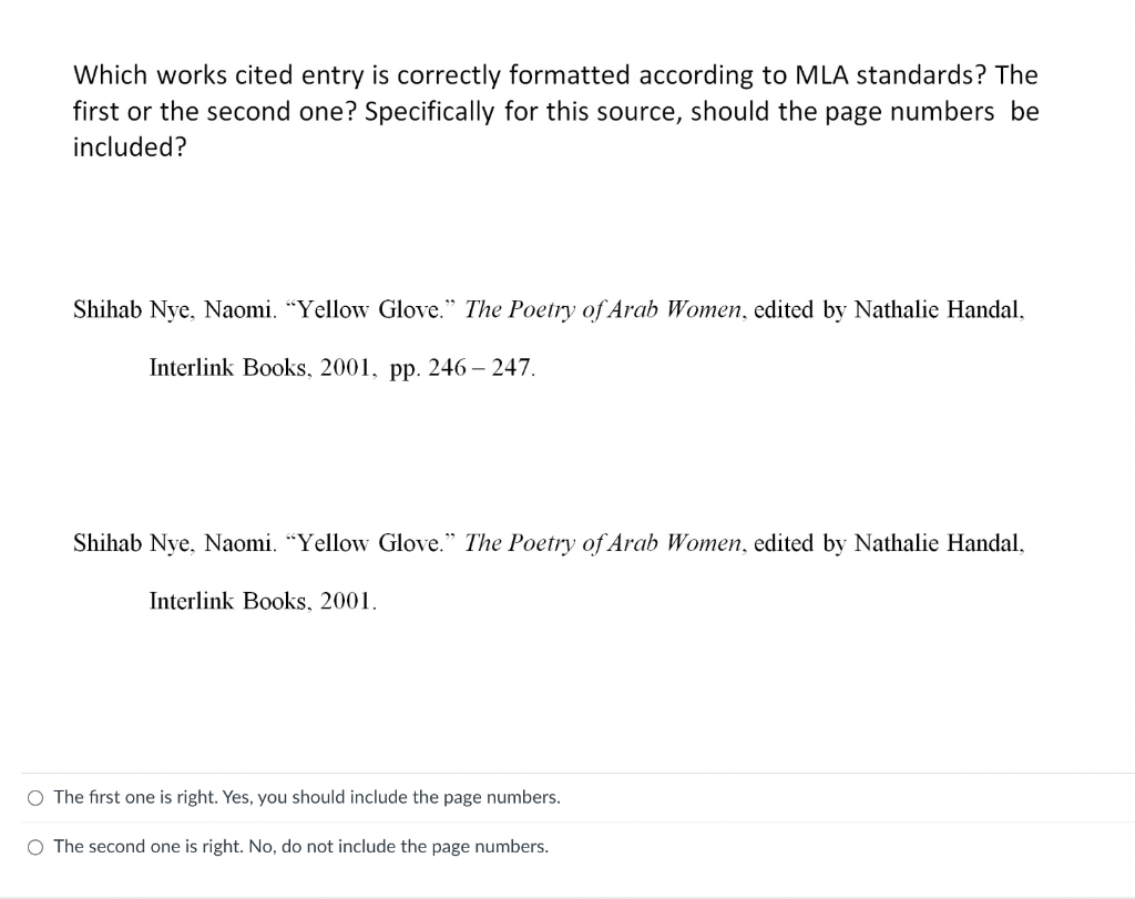 Which works cited entry is correctly formatted | Chegg.com