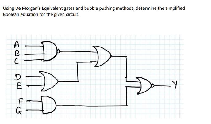 Solved Using De Morgan's Equivalent gates and bubble pushing | Chegg.com