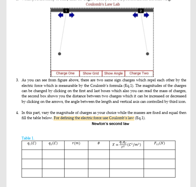 Solved Coulomb's Law Lab Charge One Show Grid Show Angle | Chegg.com