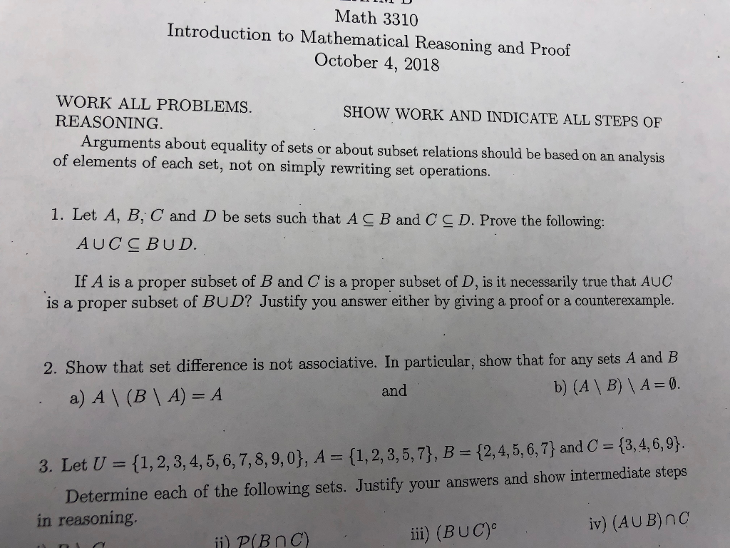 Solved Math 3310 Introduction to Mathematical Reasoning and | Chegg.com