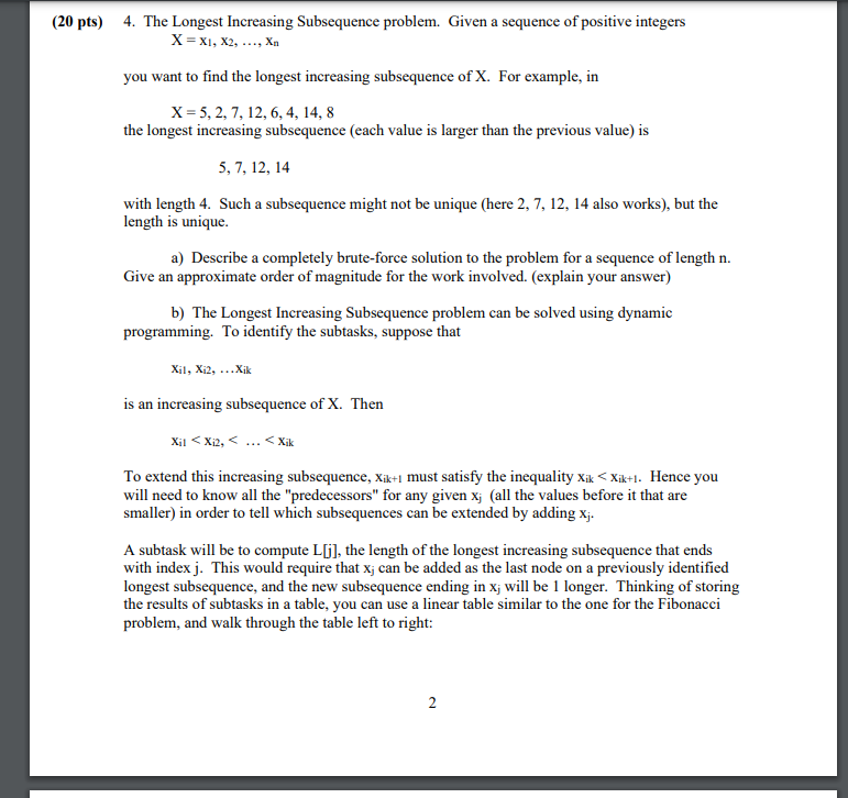 Solved (20 pts) 4. The Longest Increasing Subsequence | Chegg.com