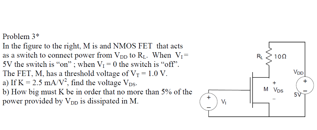 Solved Problem 3* In the figure to the right, M is and NMOS | Chegg.com