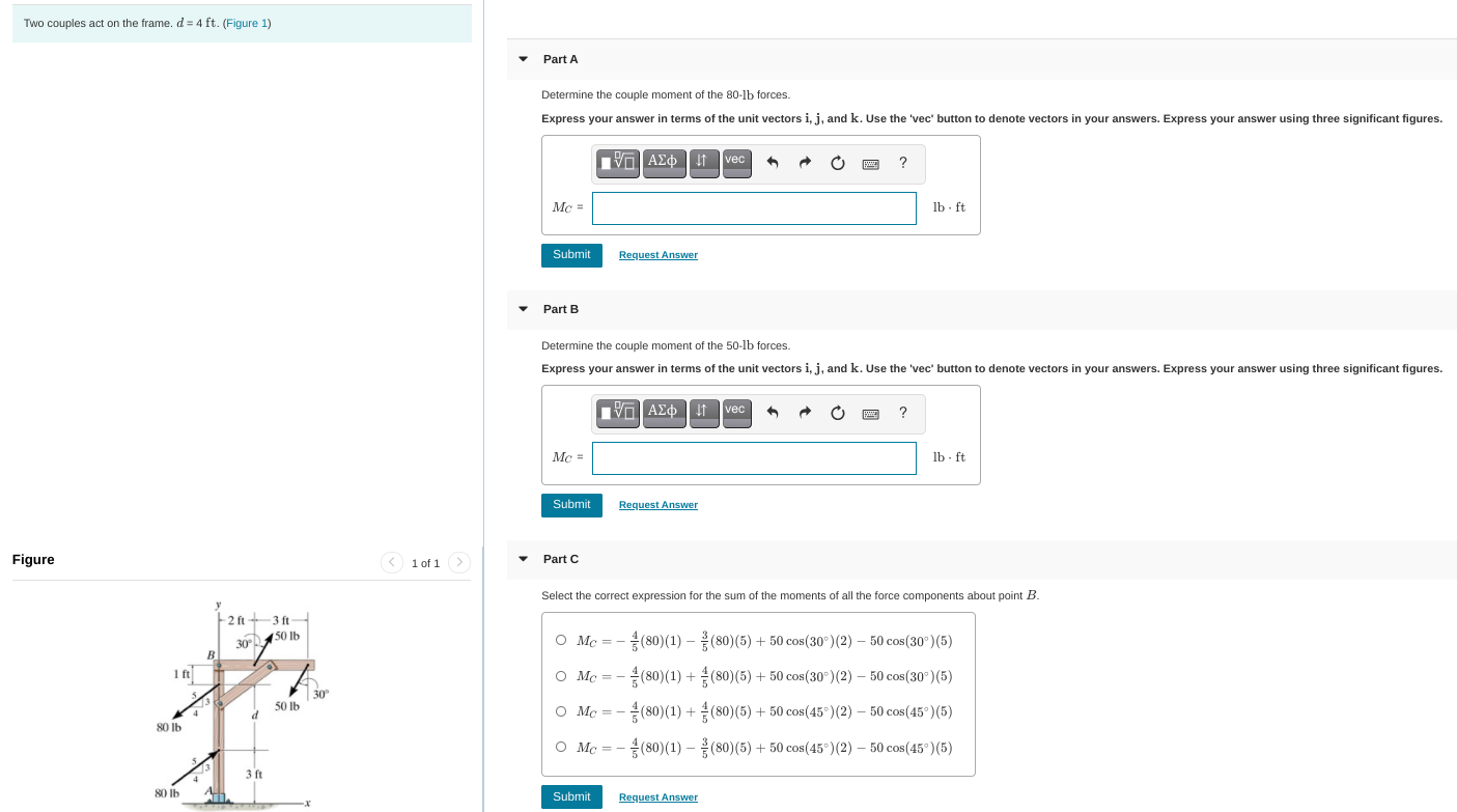 Solved Two couples act on the frame. d = 4 ft. (Figure 1) | Chegg.com