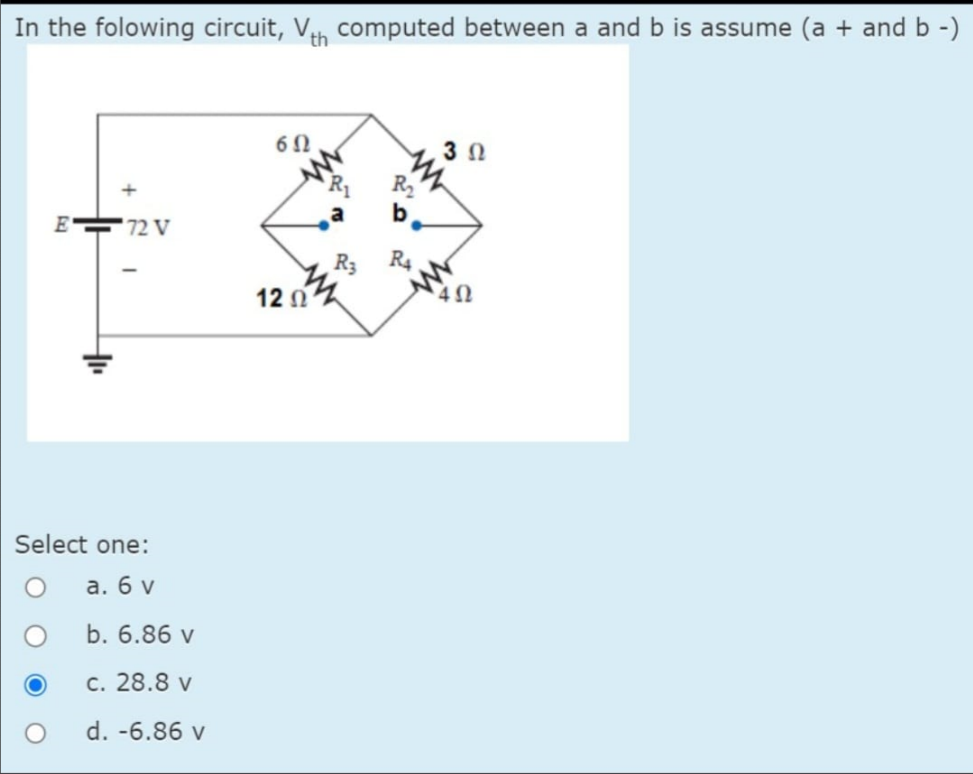 Solved In the folowing circuit, Vth ﻿computed between a and | Chegg.com
