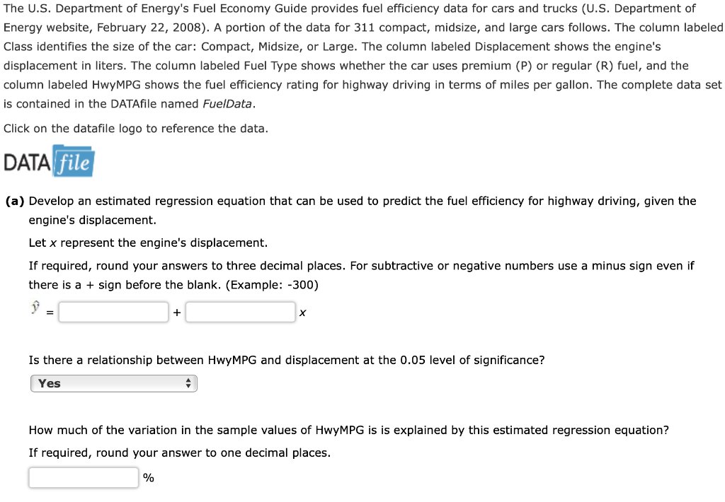 Solved The U.S. Department of Energy's Fuel Economy Guide | Chegg.com