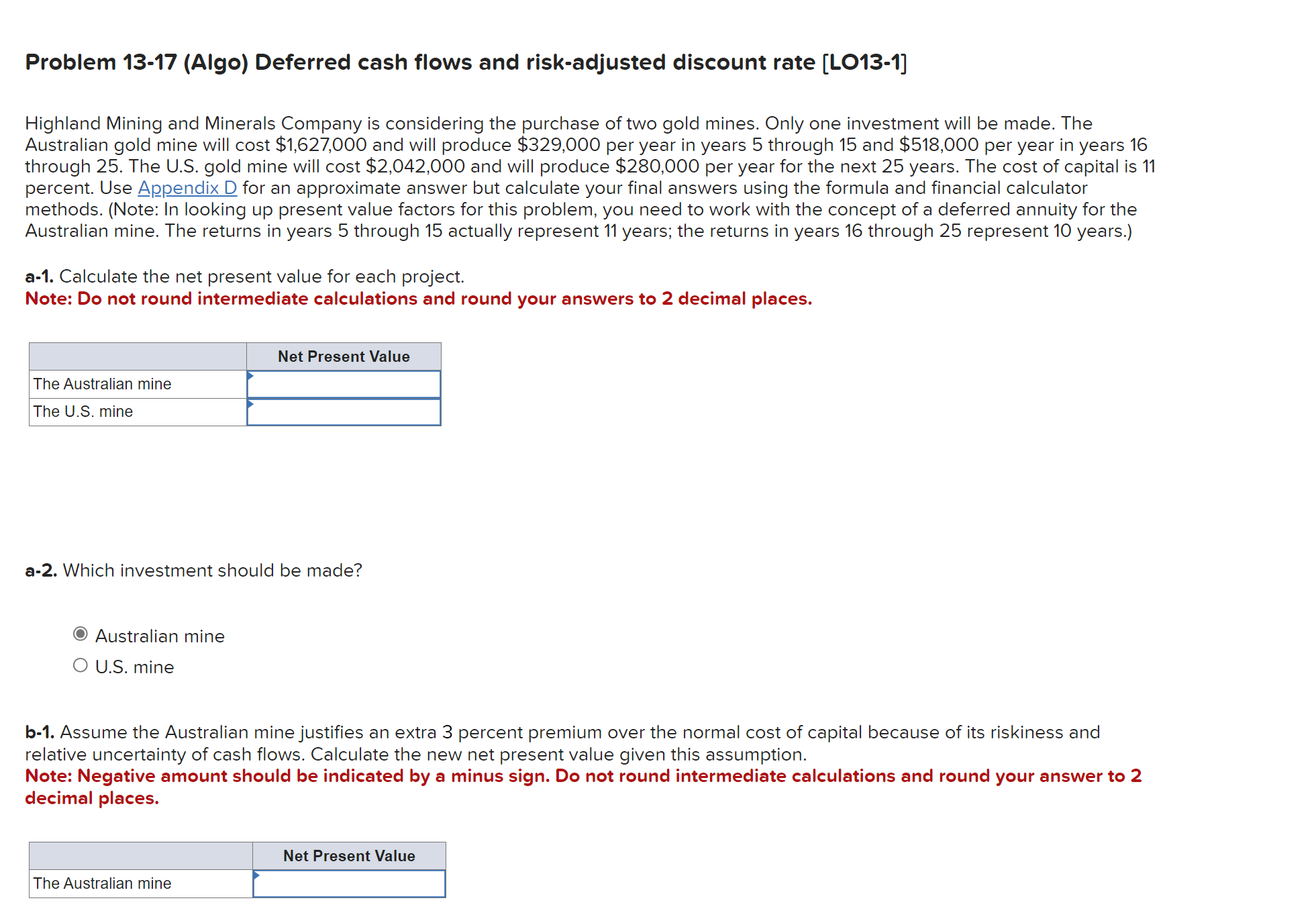 Solved Problem 13-17 (Algo) Deferred cash flows and | Chegg.com