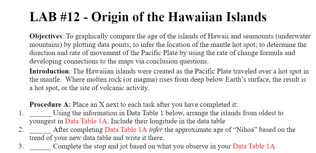 Solved LAB #12 - Origin of the Hawaiian Islands Objectives: | Chegg.com