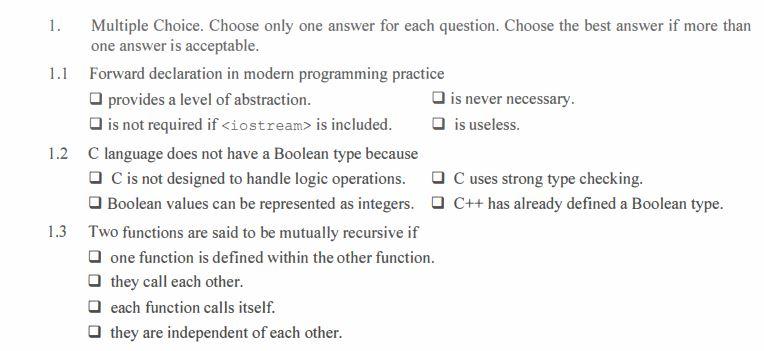 Solved 1. Multiple Choice. Choose only one answer for each | Chegg.com