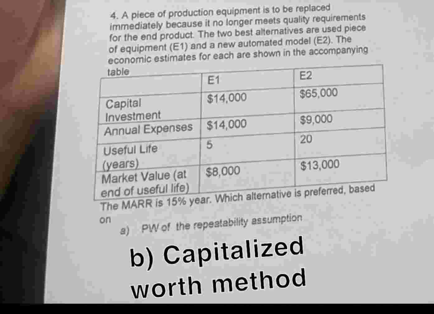 Solved 4. ﻿A piece of production equipment is to be replaced | Chegg.com