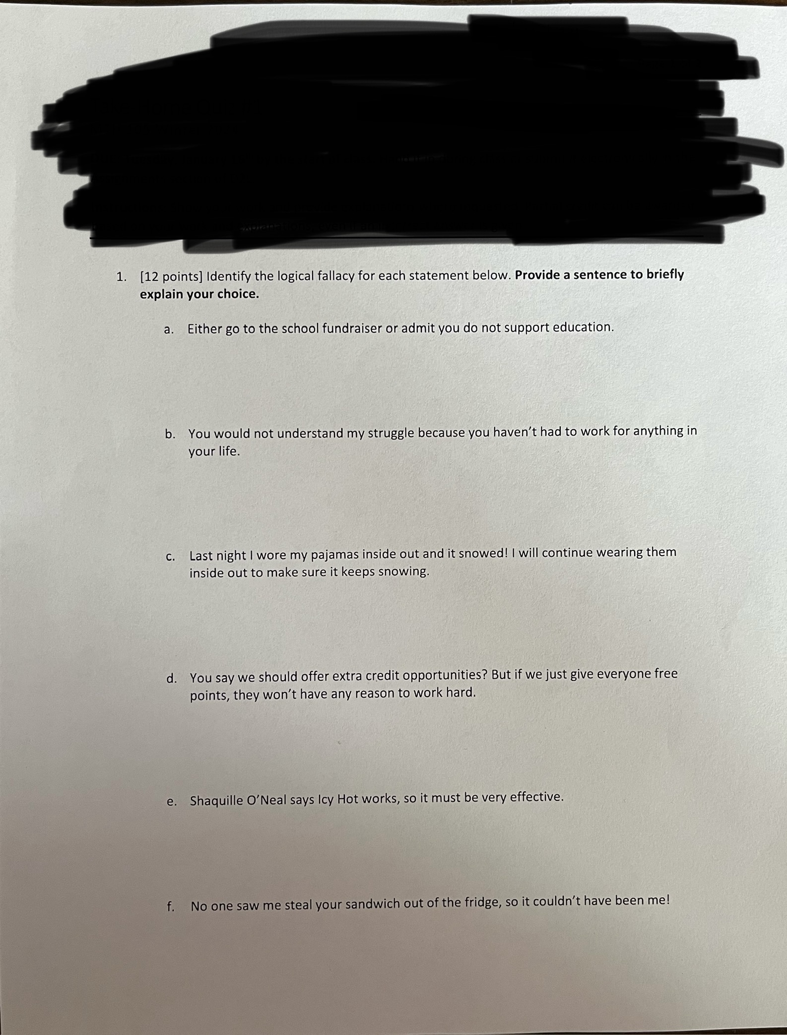 Solved Identify the logical fallacy for each statement | Chegg.com