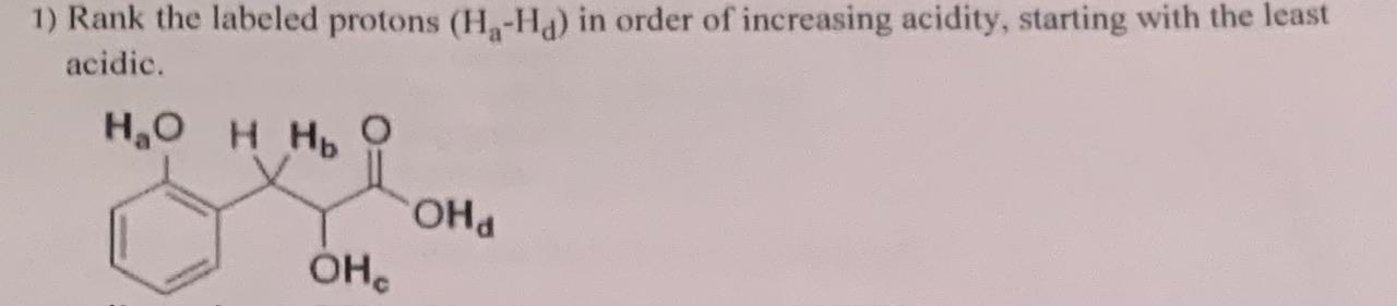 Solved 1) Rank the labeled protons (Ha−Hd) in order of | Chegg.com