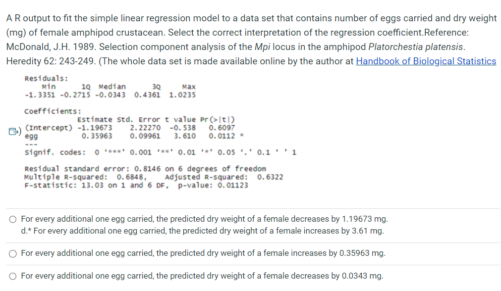 Solved A R output to fit the simple linear regression model | Chegg.com