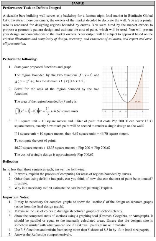 Solved SAMPLE Performance Task on Definite Integral A | Chegg.com