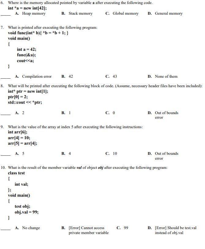 Solved 6. Where is the memory allocated pointed by variable | Chegg.com