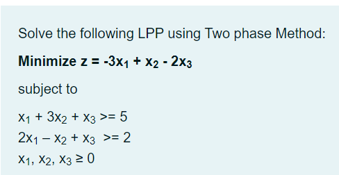 Solved Solve the following LPP using Two phase Method: | Chegg.com