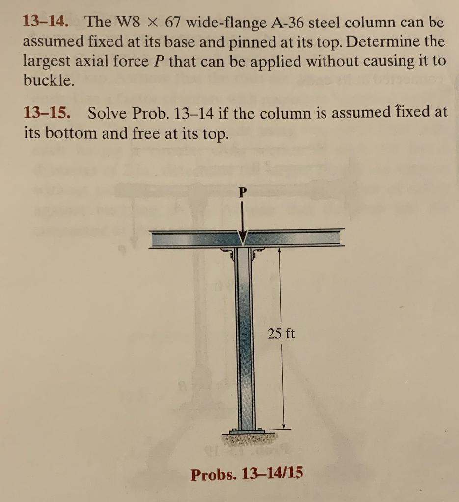Solved 13-14. The W8 X 67 wide-flange A-36 steel column can | Chegg.com