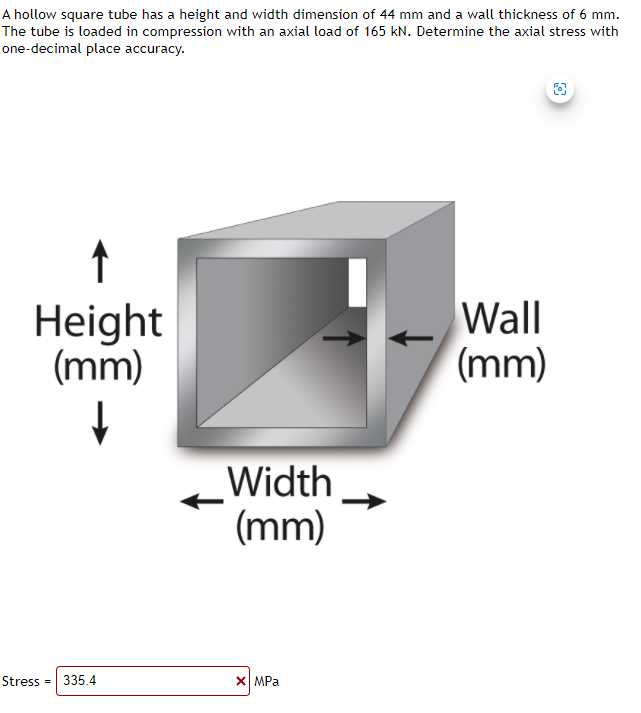 Solved A hollow square tube has a height and width dimension | Chegg.com