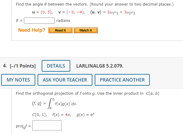 Solved Find the angle θ between the vectors. (Round your | Chegg.com