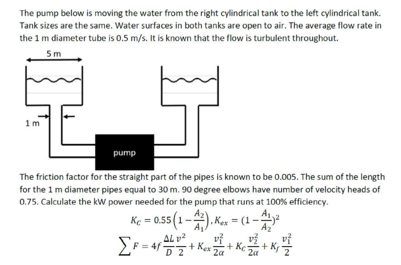 Solved The pump below is moving the water from the right | Chegg.com