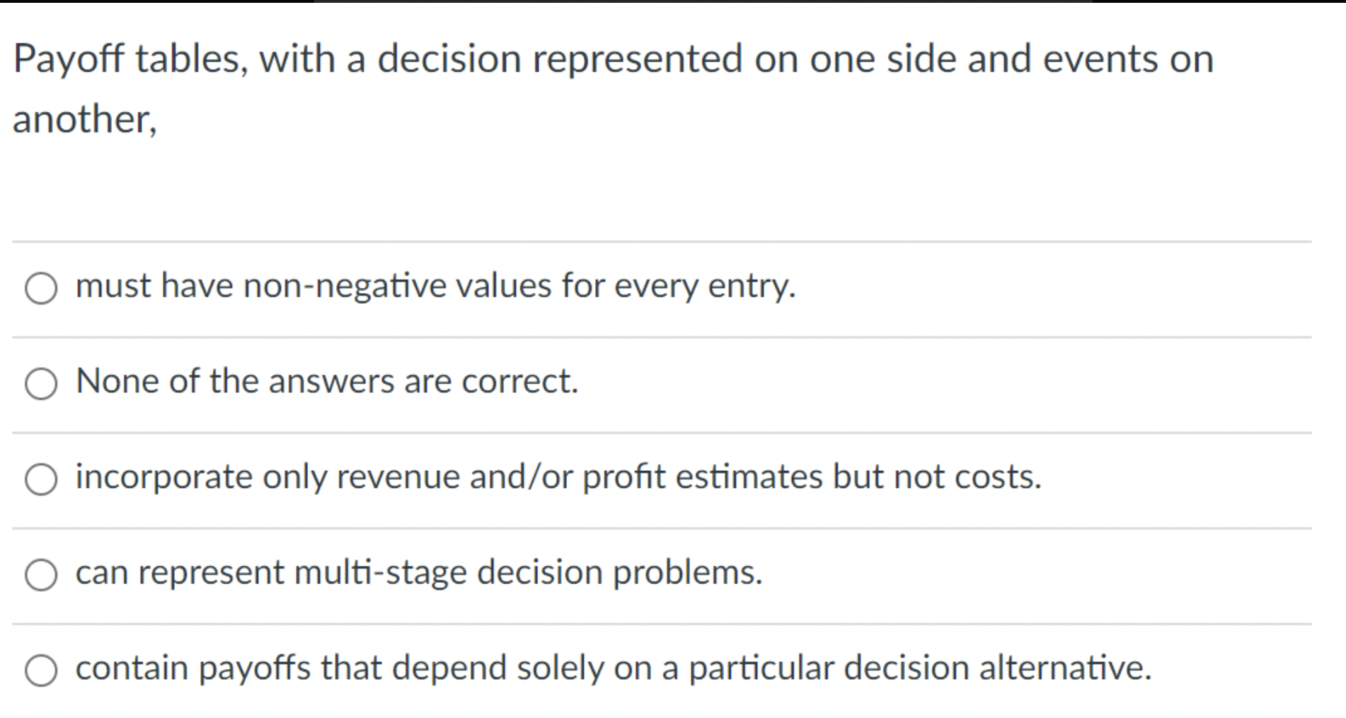 Solved Payoff tables, with a decision represented on one | Chegg.com