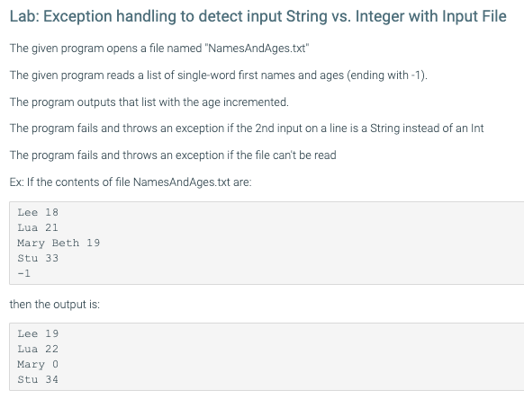Solved Lab: Exception handling to detect input String vs. | Chegg.com