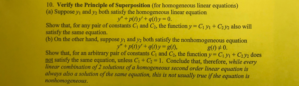 Solved 10. Verify the Principle of Superposition (for | Chegg.com