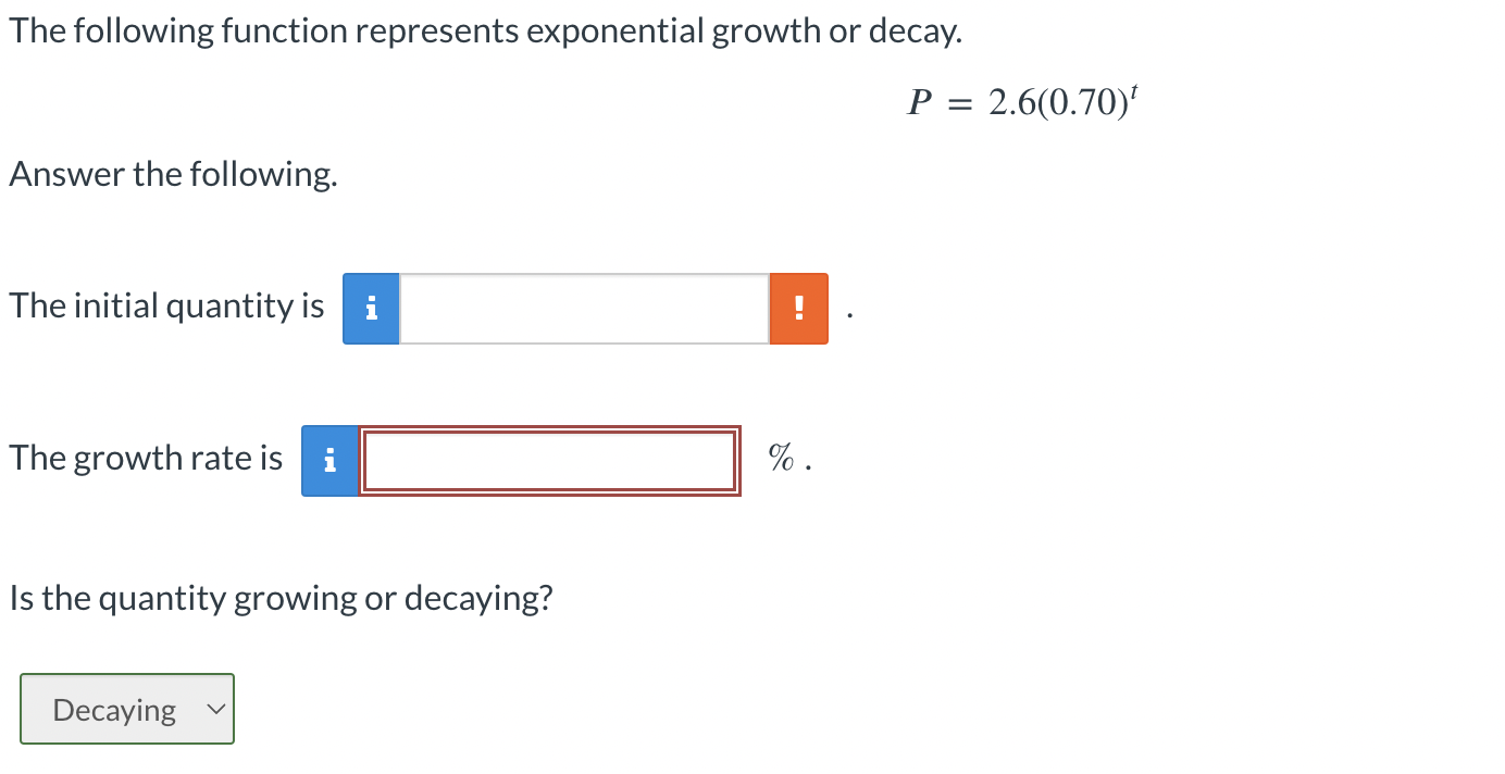 Solved The following function represents exponential growth | Chegg.com